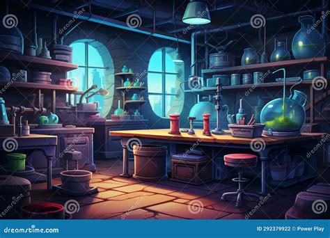 Chemical Laboratory With Glassware 3d Render Stock Illustration