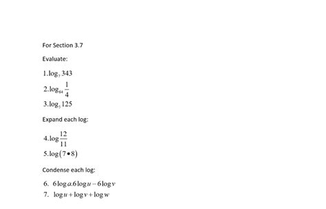 solved for section 3 7 evaluate 1 log 343 2 log64 3 log