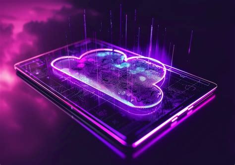 Futuristic Cloud Computing Concept With Neon Lights On Digital Tablet Modern Technology And Data