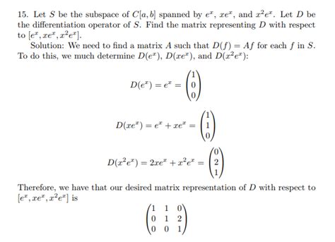 Linear Algebra Matrix Representation Theorem With Differentiation