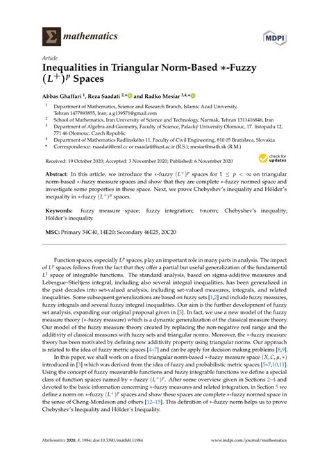 Pdf Inequalities In Triangular Norm Based ∗ Fuzzy L P Spaces