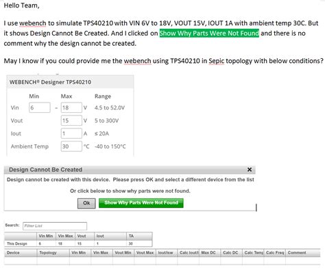 Tps40210 Webench Cannot Create Design Power Management Forum Power Management Ti E2e