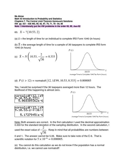 chapter 7 the central limit theorem practice and homework solutions