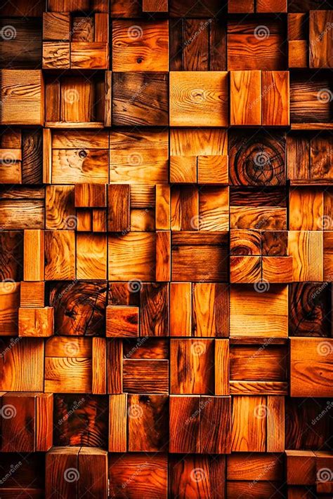 Brown Wooden Design Sqaure Pattern Small And Big Generative Ai Stock