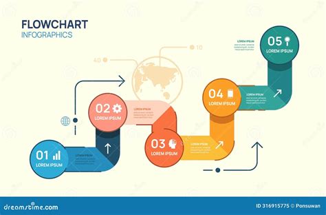Infographic Arrow Flow Chart Diagram Template For Business 5 Options