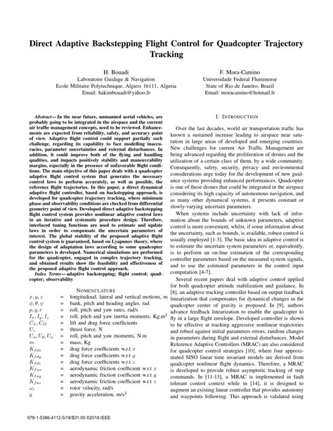 PDF Direct Adaptive Backstepping Flight Control For Quadcopter Trajectory Tracking