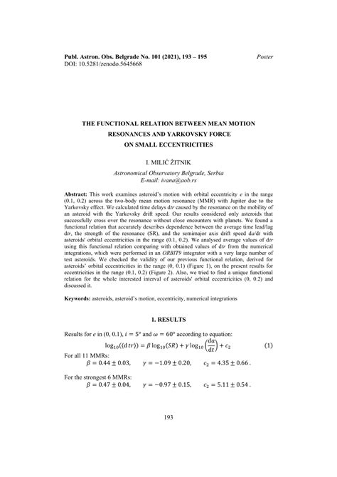 Pdf The Functional Relation Between Mean Motion Resonances And Yarkovsky Force On Small