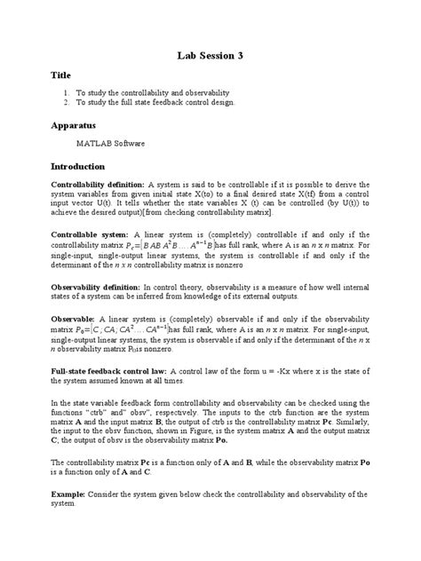 Lab 3 State Feedback Control Design Pdf Control Theory