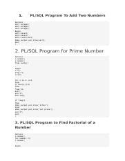 Copy Of PLSQL PRACTICALS Docx 1 PL SQL Program To Add Two Numbers Declare Var1 Integer Var2