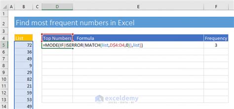 how to find the 5 most frequent numbers in excel 3 formulas