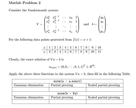 solved matlab problem 2consider the vandermonde