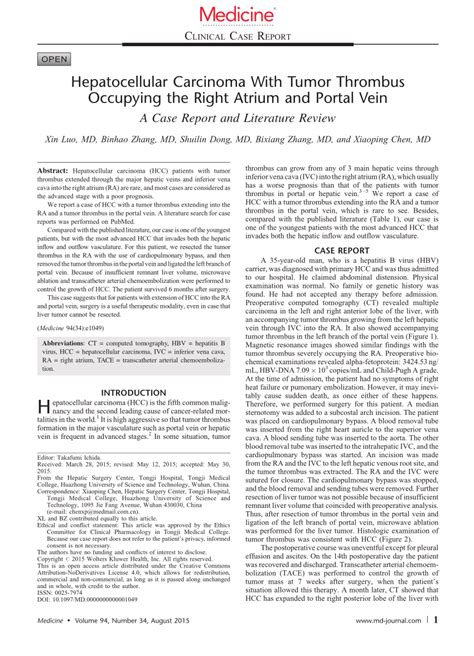 Pdf Hepatocellular Carcinoma With Tumor Thrombus Occupying The Right