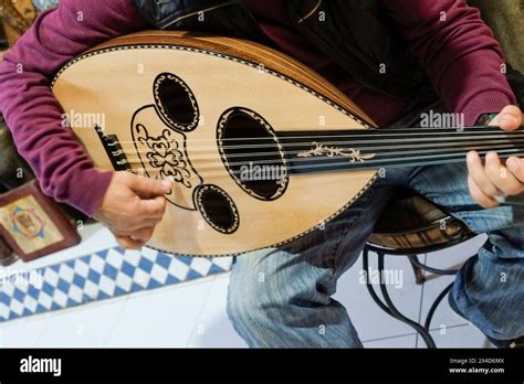 Fes Morocco Man Playing A Traditional Oud String Instrument Stock