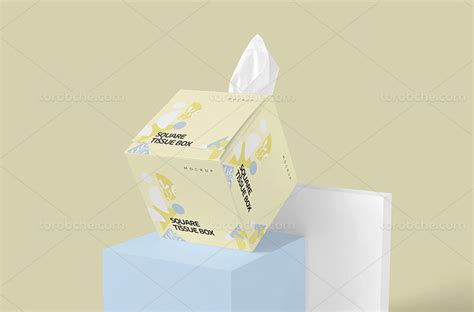 طرح موکاپ جعبه دستمال کاغذی لایه باز گرافیک با طعم تربچه طرح لایه باز