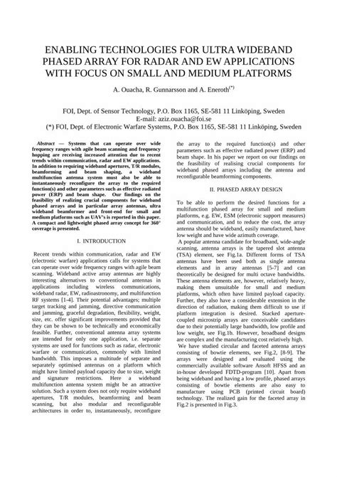 Pdf Enabling Technologies For Ultra Wideband Phased Array For