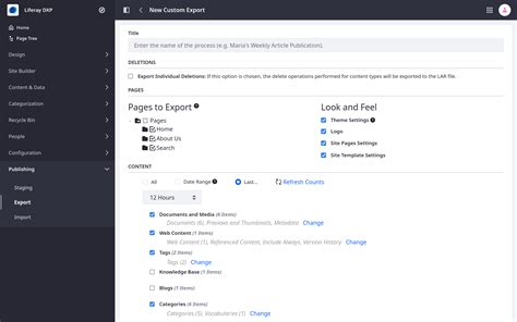 exporting importing site pages and content liferay official