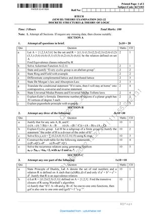 Discrete Structure Theory OF Logic KCS AKTU QP E QP Mar