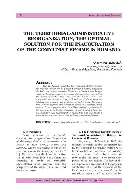 Pdf The Territorial Administrative Reorganization The Optimal Solution For The Inauguration