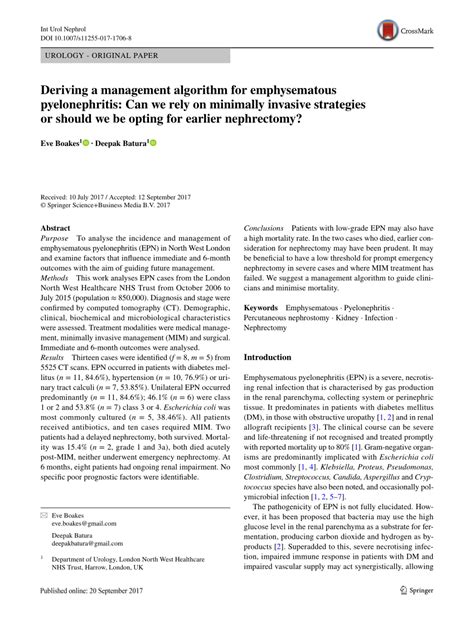 Pdf Deriving A Management Algorithm For Emphysematous Pyelonephritis