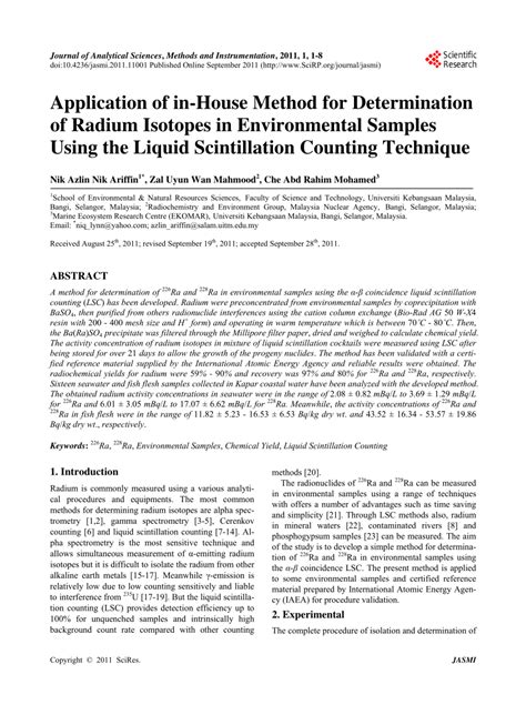 Pdf Application Of In House Method For Determination Of Radium Isotopes In Environmental