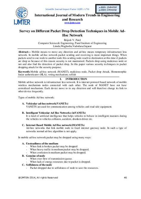 Pdf Survey On Different Packet Drop Detection Techniques In Mobile