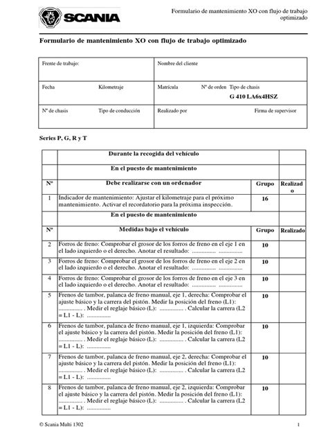 Formulario De Mantenimiento Xo Pdf Vehículos Tecnología De Vehículos