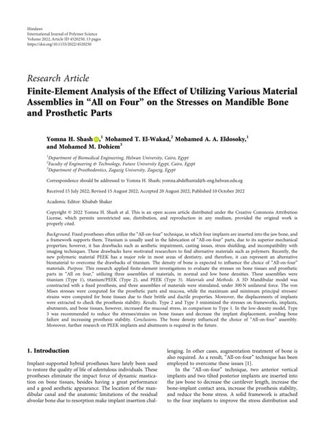Pdf Finite Element Analysis Of The Effect Of Utilizing Various Material Assemblies In All On
