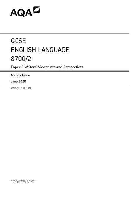 AQA Mark Scheme Eng Lang P November GCSE ENGLISH LANGUAGE Paper Writers