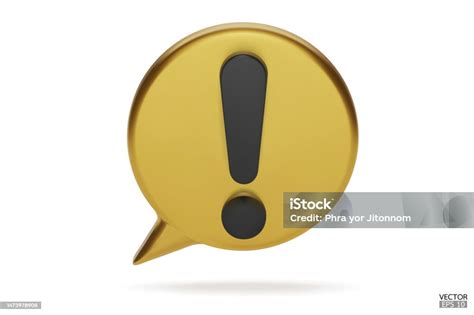 3d 흰색 배경에 현실적인 금색 라운드 경고 표시 위험 경고 주의 표시 느낌표가있는 말풍선 주석 아이콘 위험 경고 위험한