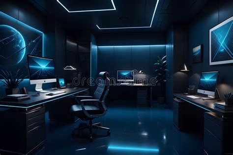 Neon Office Emanating An Atmosphere Of An Excellent Workspace Generated By Ai Stock Illustration