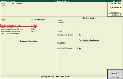 Creating Vat Ledgers Delhi