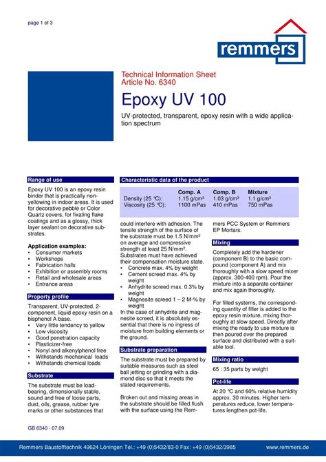 Epoxy UV Technical Data Sheet Conservation Technology
