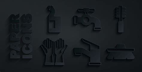 물 수돗물 화장실 브러시 고무 장갑 청소용 브러시 및 식기 세척 액상 병 아이콘을 설정합니다 벡터 3차원 형태에 대한 스톡 벡터 아트 및 기타 이미지 Istock