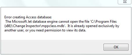 Error Creating Database Message Change Inspector