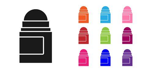 흰색 배경에 격리 된 블랙 발한 억제제 데오도란트 롤 아이콘 신체 위생용 화장품 다채로운 아이콘을 설정합니다 벡터 개성 개념에