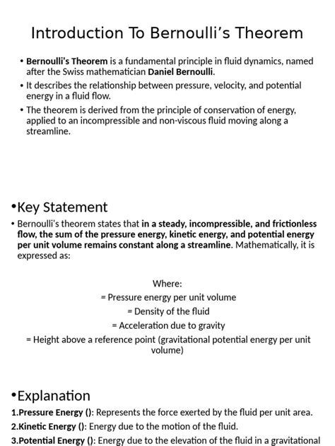 Introduction To Bernoullis Theorem And Experiment Pdf Fluid Dynamics Pressure