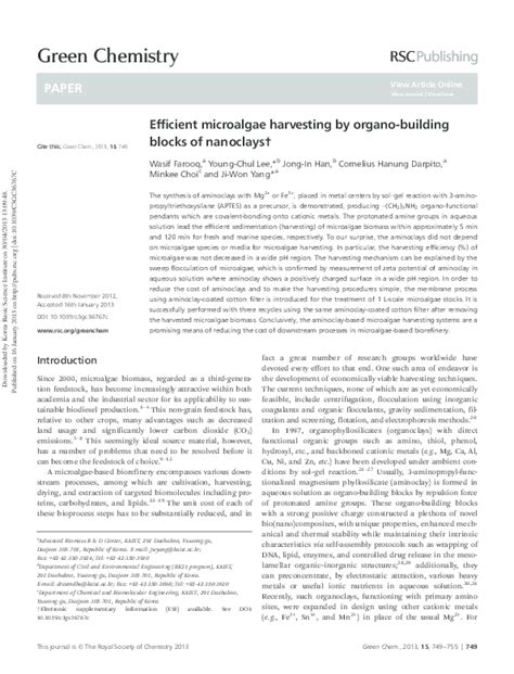 Pdf Efficient Microalgae Harvesting By Organo Building Blocks Of