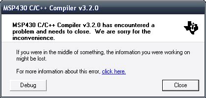 Compiler Crashes On Windows Code Composer Studio Forum Code Composer Studio TI E E