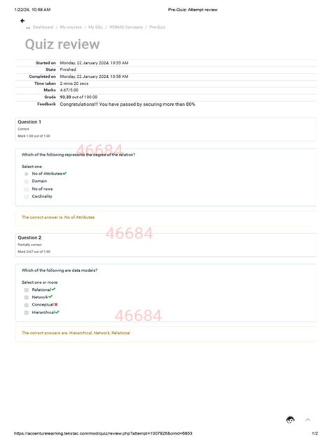 Pre Quiz Attempt Review Pdf Relational Database Information Retrieval
