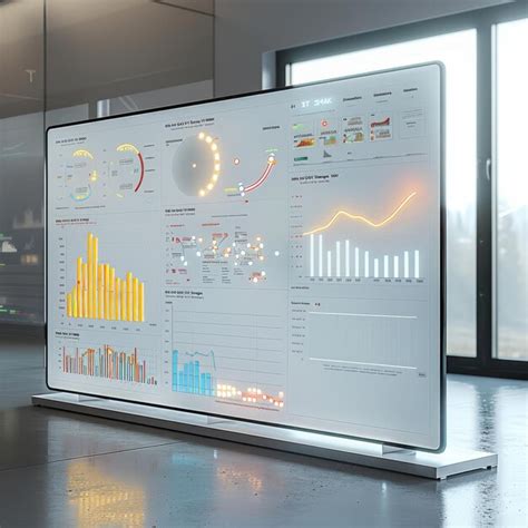 Futuristic Screen With Graphs And Charts 3d Rendering Premium Ai