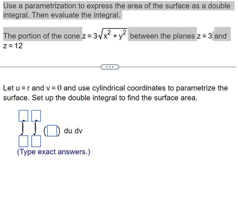 solved use a parametrization to express the area of the