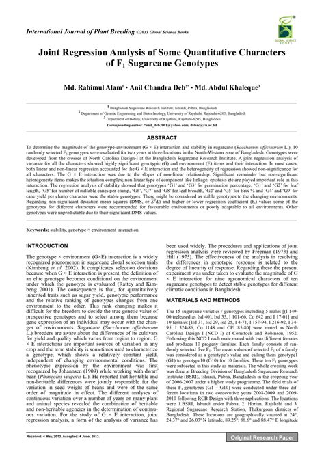 Pdf Original Research Paper International Journal Of Plant Breeding