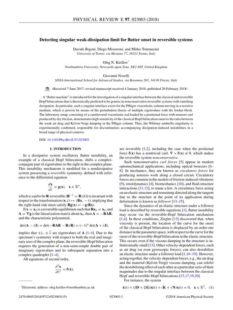 Pdf Detecting Singular Weak Dissipation Limit For Flutter Onset In