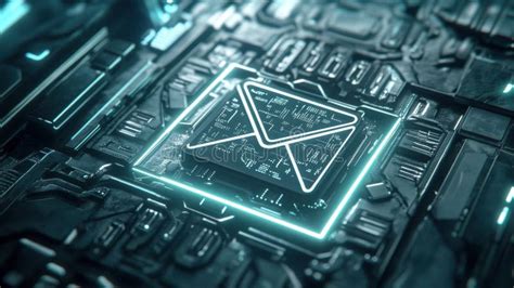 Futuristic Circuit Board With Glowing Electronic Envelope Design Stock Illustration