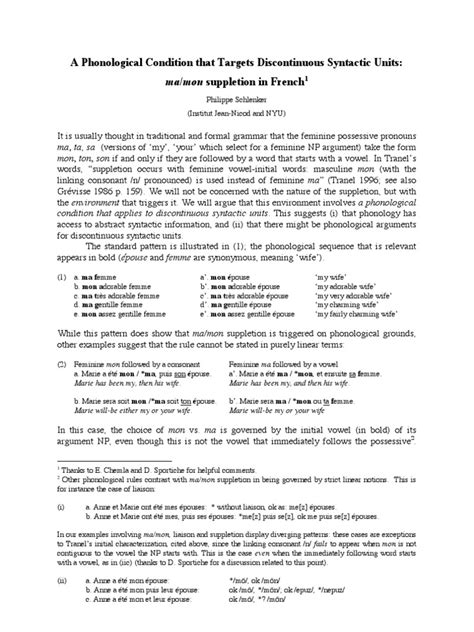 A Phonological Condition That Targets Discontinuous Syntactic Units Pdf Grammatical Gender