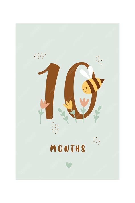El Hito De La Tarjeta De Bebé De 10 Meses Vector Premium