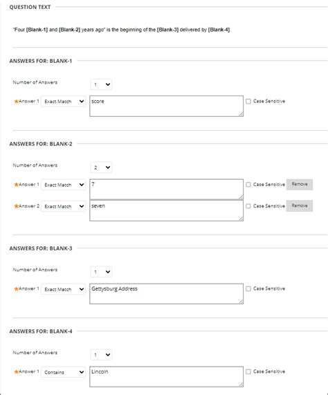 fill in multiple blanks questions