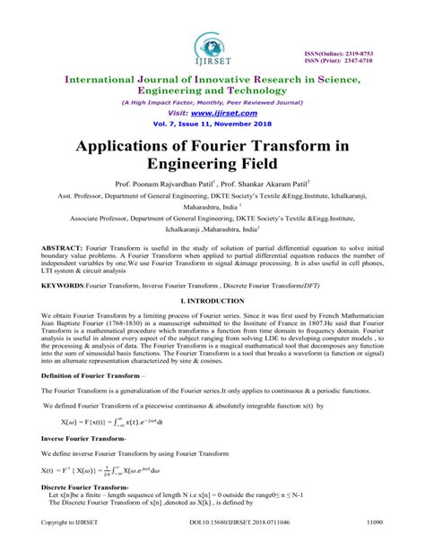 Fourier Transform Applications In Engineering