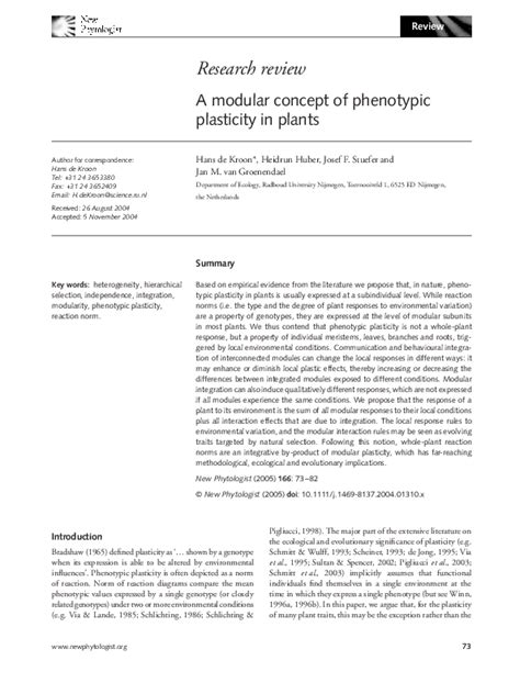 Pdf A Modular Concept Of Phenotypic Plasticity In Plants