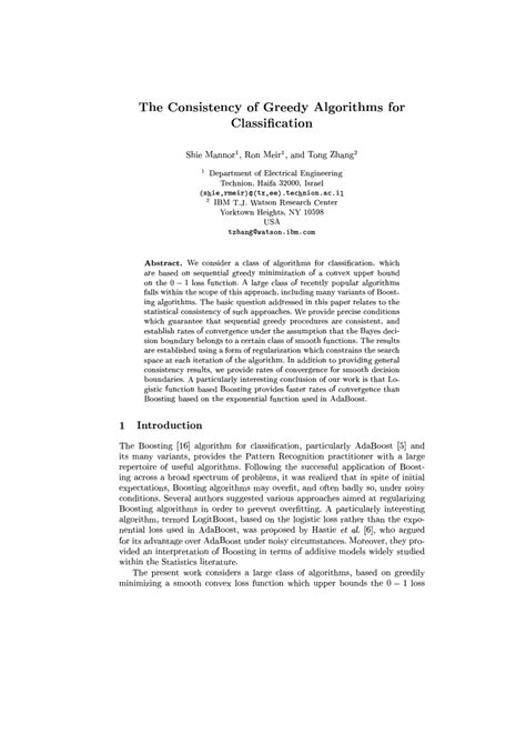 (PDF) The Consistency of Greedy Algorithms for Classification
